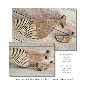 Wooden Carved Whales / Set of 2 / Rustic Coastal Decor / Mother and ...