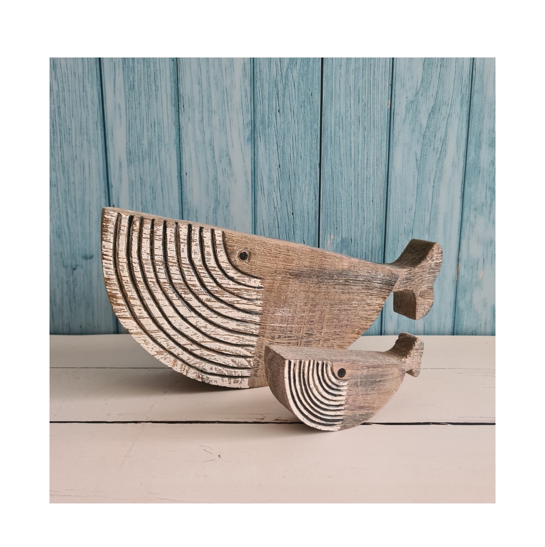 Wooden Carved Whales / Set of 2 / Rustic Coastal Decor / - Etsy
