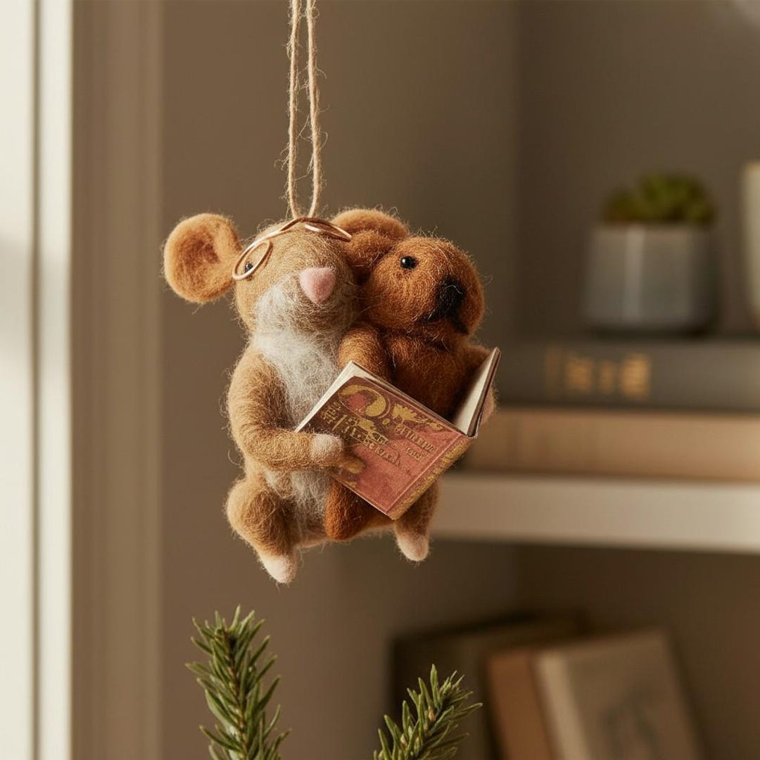 Matty Mouse Reads a Bedtime Book to His Teddy Bear - Handcrafted Felt ...