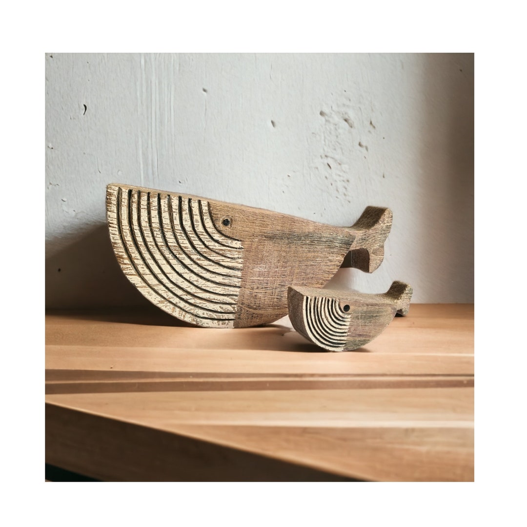 Wooden Carved Whales / Set of 2 / Rustic Coastal Decor / - Etsy