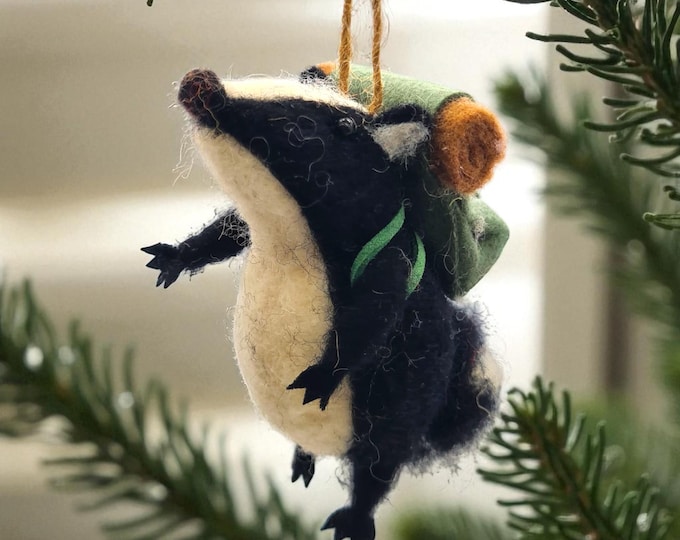 Handmade Felt Badger With Rucksack & Sleeping Bag Christmas Tree ...
