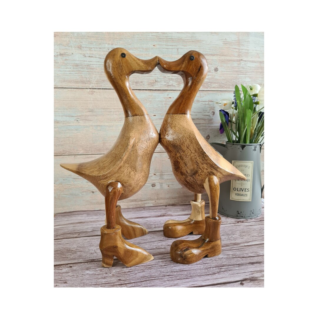 Bamboo Kissing Ducks Sculpture Handcrafted Wooden Duck Figurines for ...