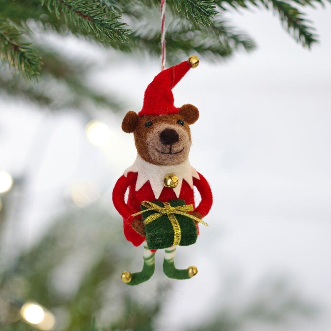 Bertram Bear Dressed as a Christmas Elf - Handcrafted Felt Christmas ...