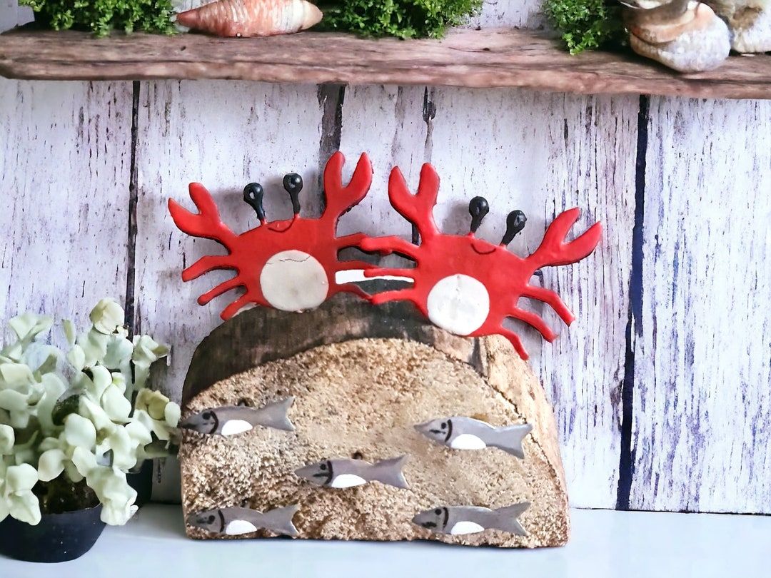 Pair of Crabs Dancing With Fishes / Fairtrade Metal and Wood / Handmade ...