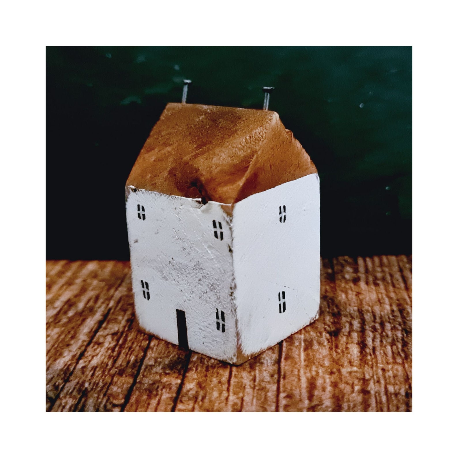 Set of 3 Miniature White Cottages, Unique Gift, Handmade Wooden Houses ...