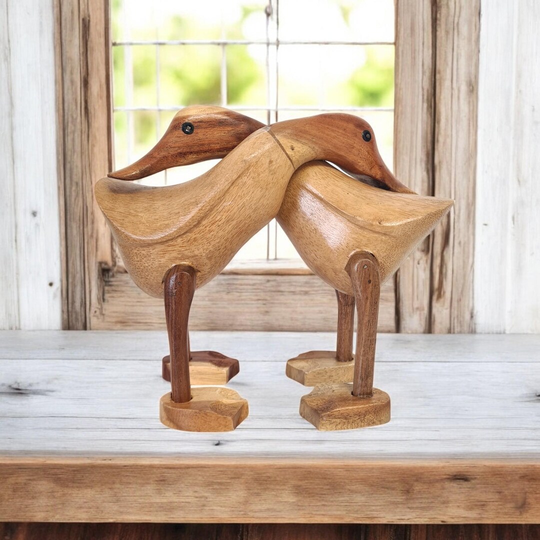 Bamboo Hugging Ducks Sculpture - Handcrafted Bamboo Root Duck Figurines ...