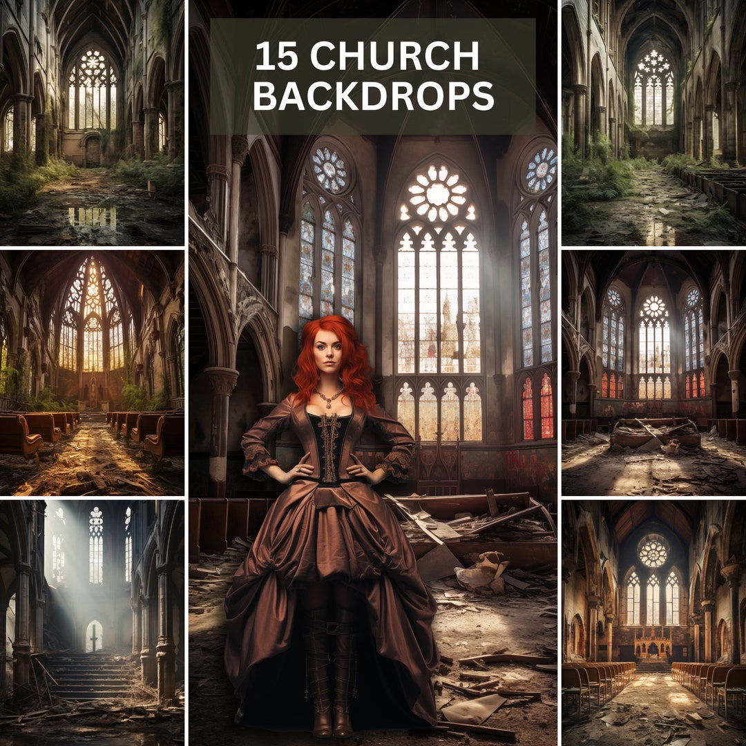 15 Abandoned Church Ruin Backdrops, Victorian Digital Backdrop ...