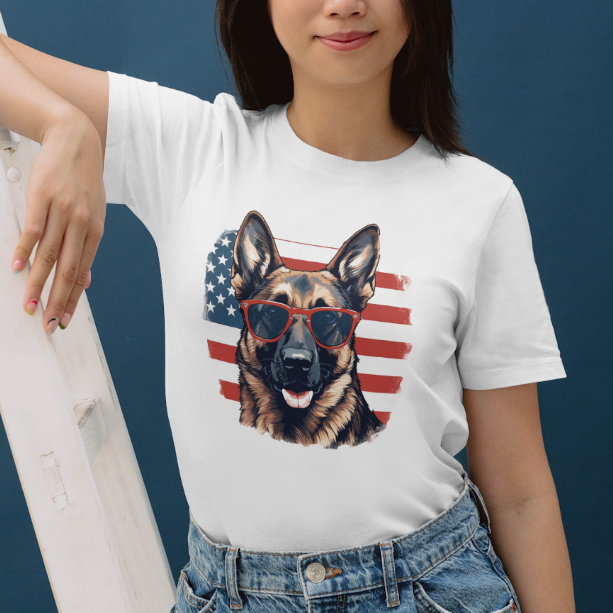 Watercolor German Shepherd PNG, Patriot Dog Sunglasses Illustration ...