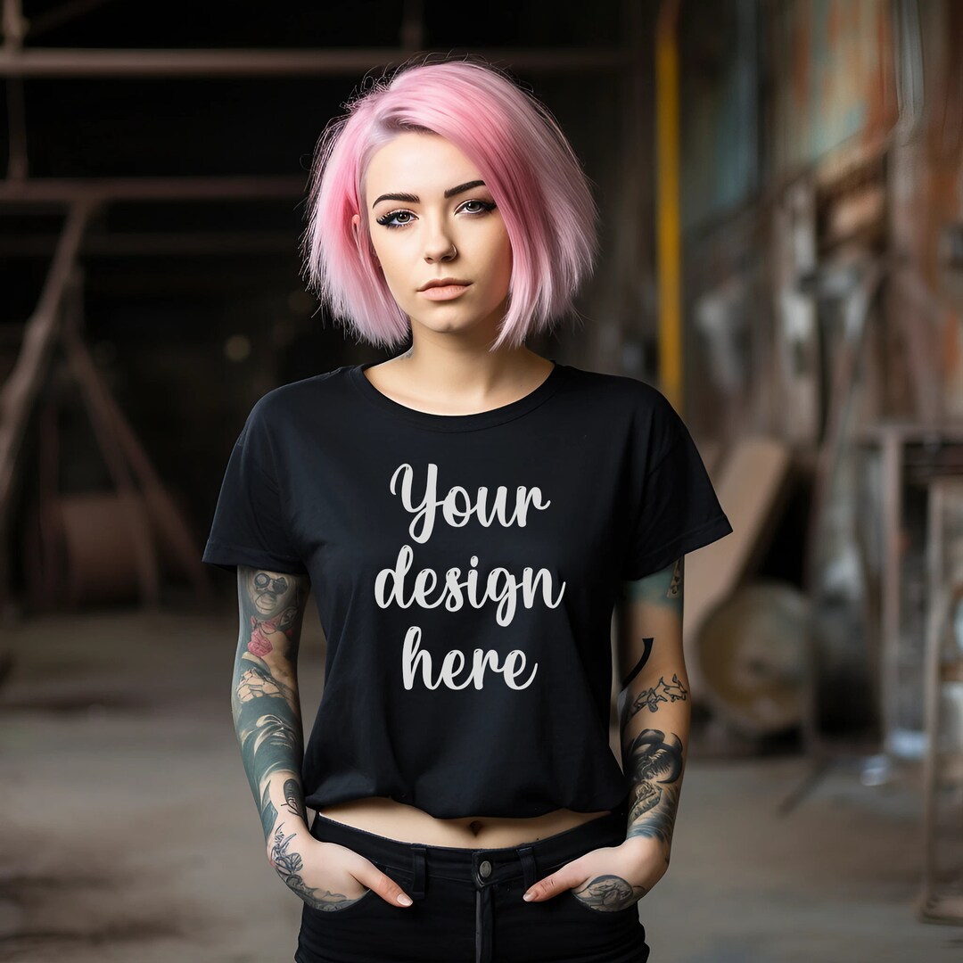 Black Shirt Alt Woman Tattoo Mockup, Bella Canvas 3001 T-shirt Mockup ...