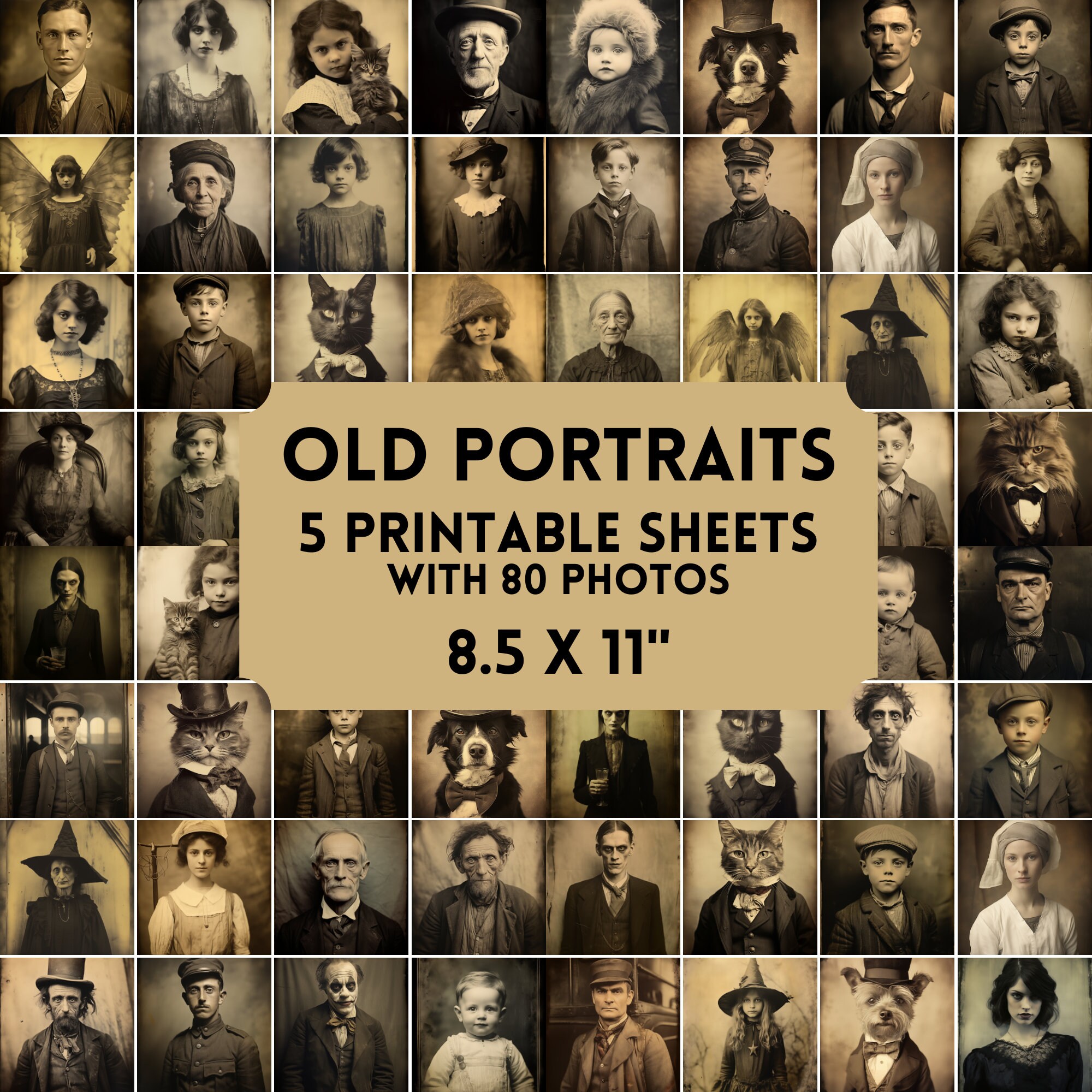 80 Printable Portraits for Scrapbooking, 5 Junk Journal 8.5 X 11 Sheets ...