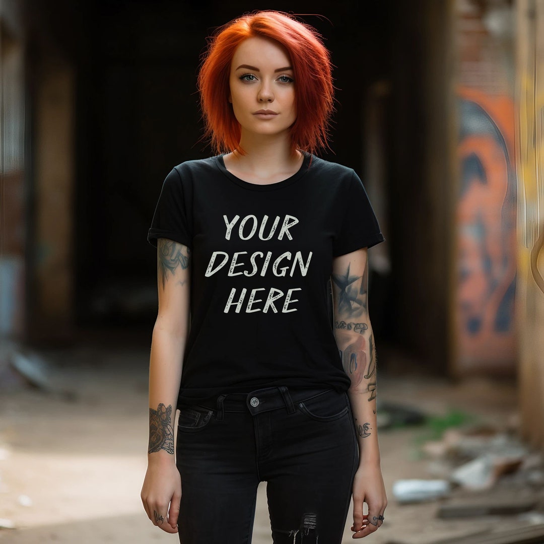 Black Shirt Alt Woman Tattoo Mockup Bella Canvas 3001 T-shirt - Etsy