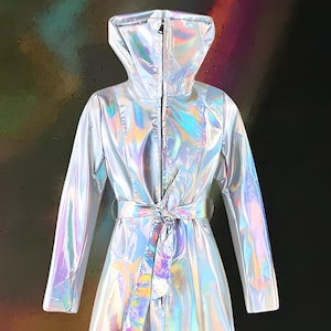 Space Galaxy Holographic Raincoat: Iridescent Reflective Rave Costume ...