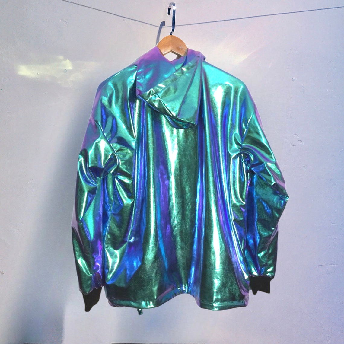 Metallic Green Holograh Jacket Windbreaker Blazer Raincoat Cyber Galaxy ...