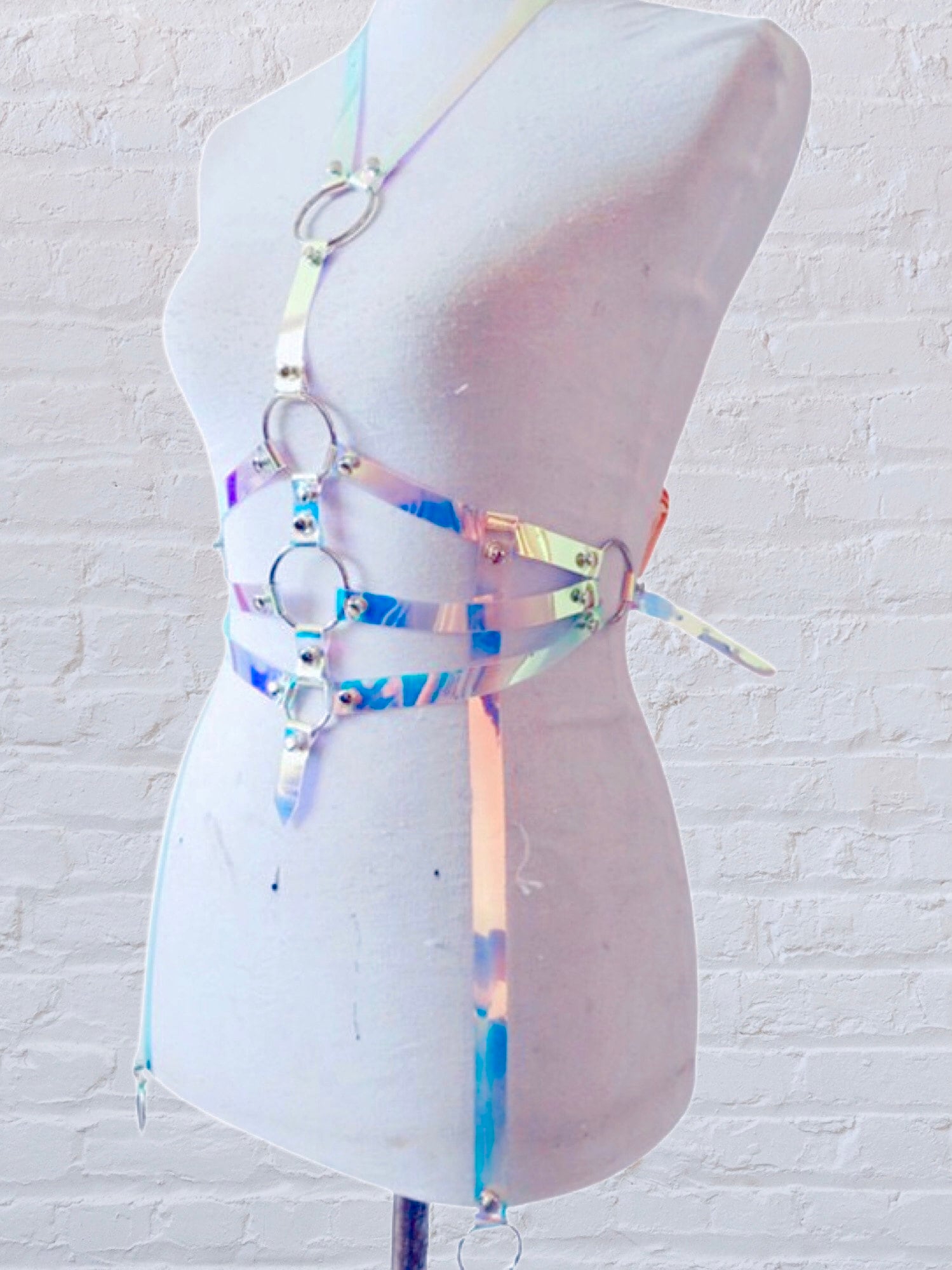 Rainbow Holographic Belt See Through , Iridescent Vinyl , PVC, Festival ...