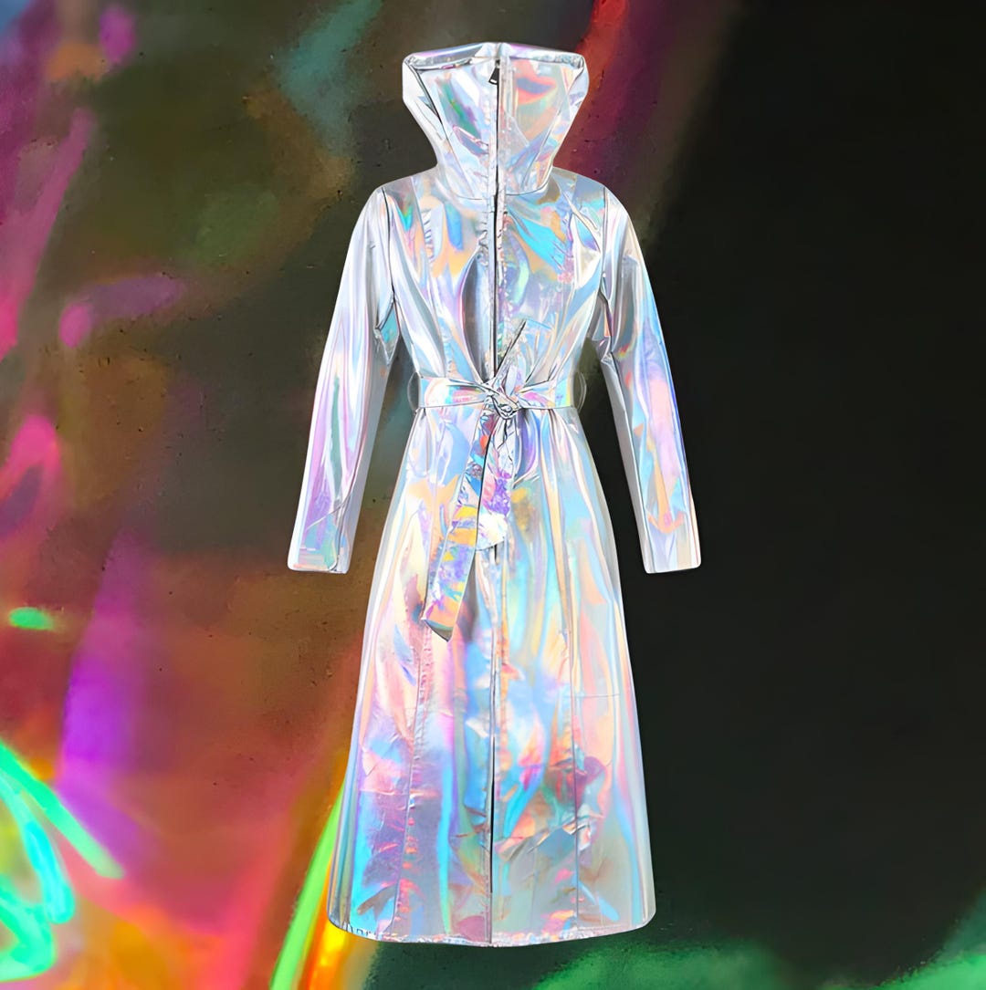 Space Galaxy Holographic Raincoat: Iridescent Reflective Rave Costume ...