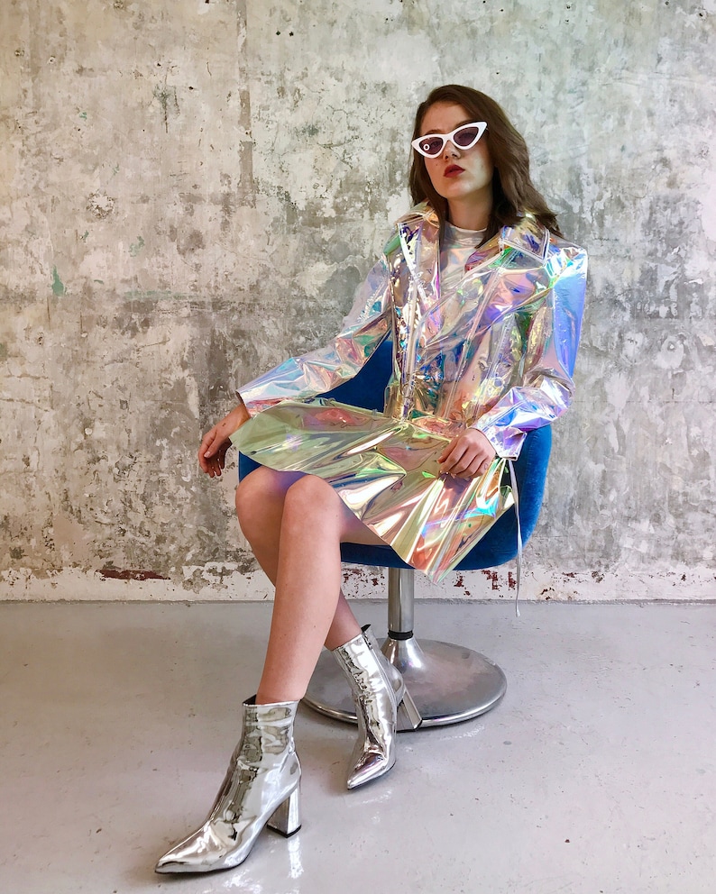 Holographic Metaverse Iridescent PVC Jacket Biker Futuristic Party ...