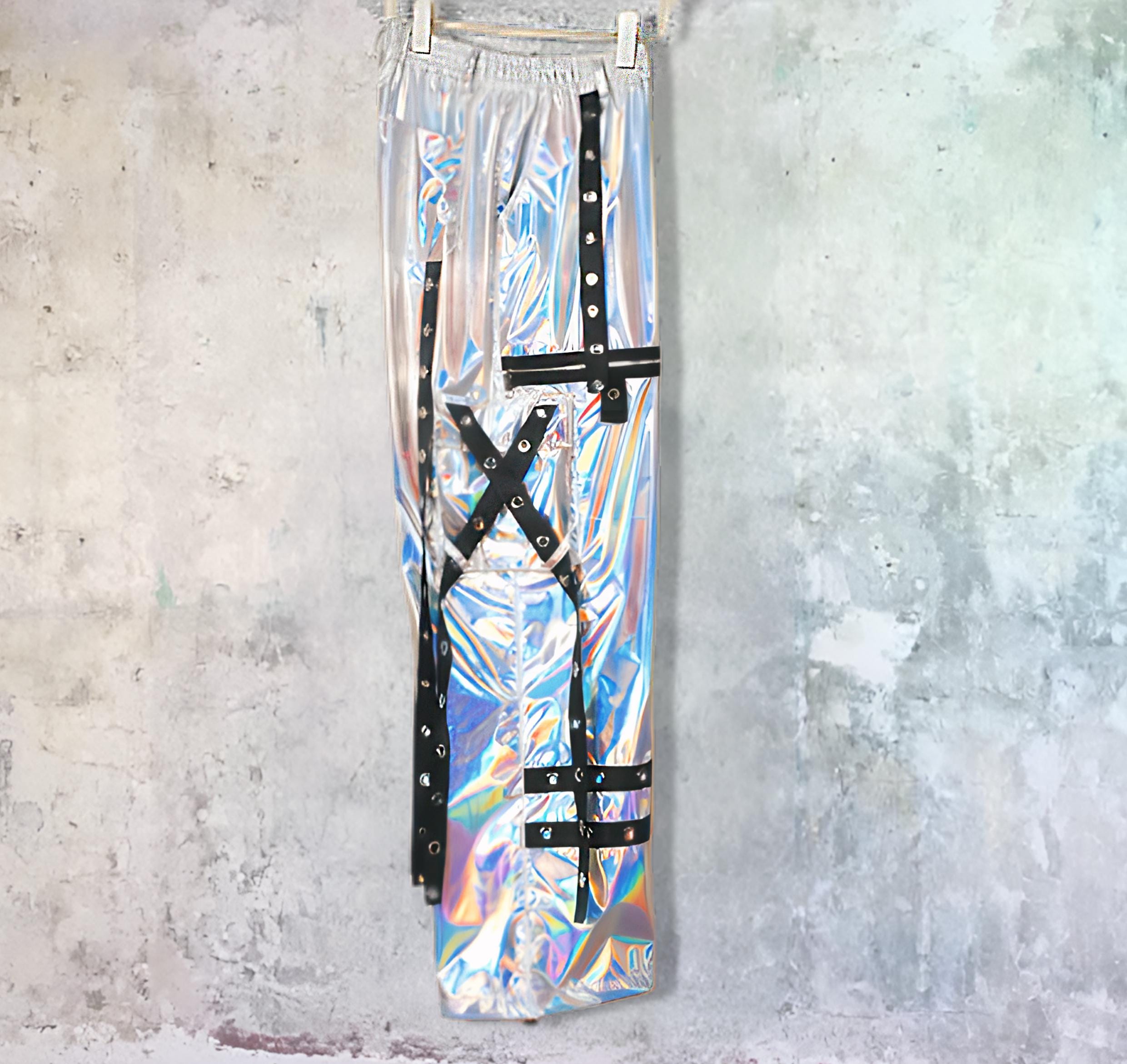 Holographic Iridescent Pants Cyber Rave Festival Outfit , Hiphop Dance ...