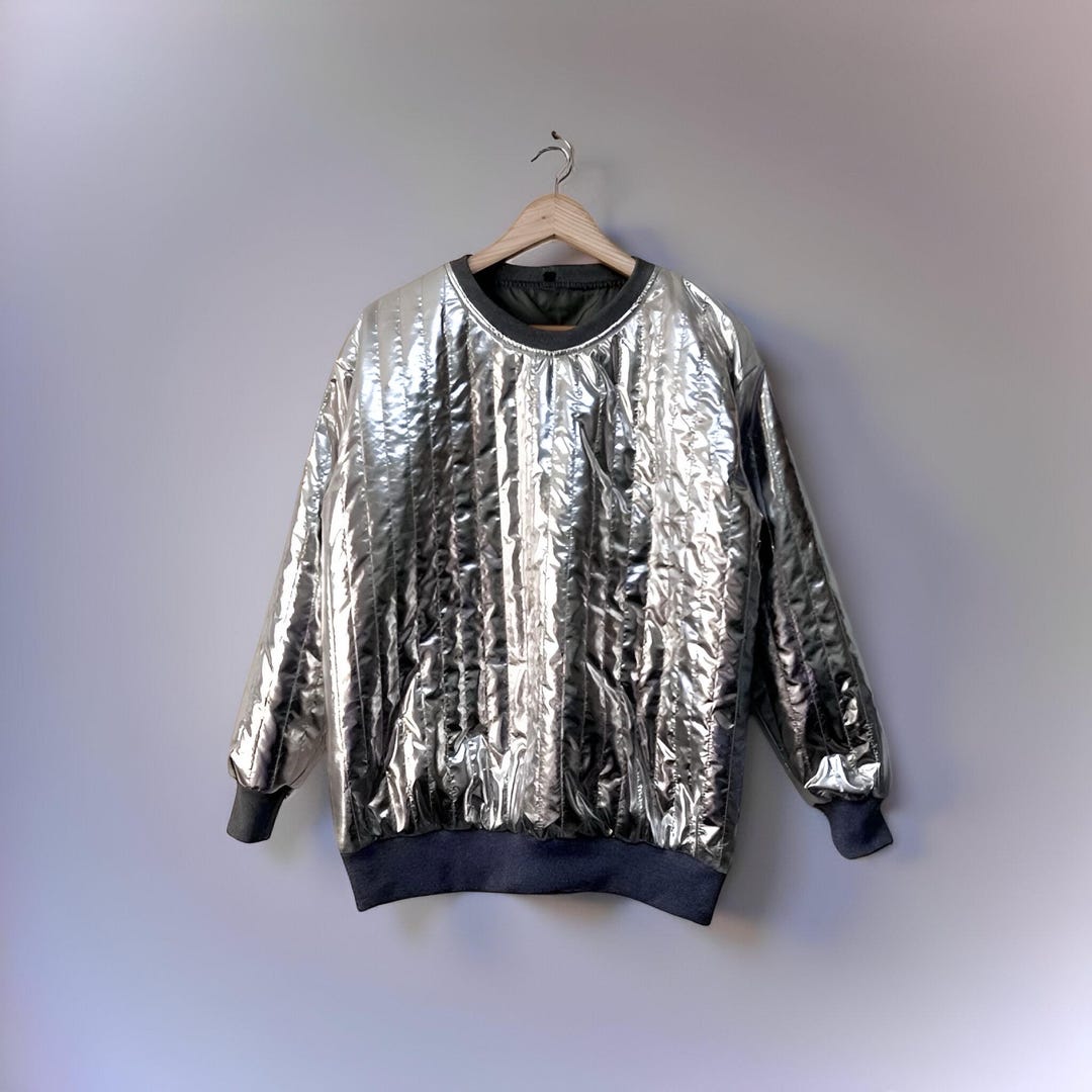Metallic Silver Sweater Shiny Puffer Reflective Music Festival Top - Etsy