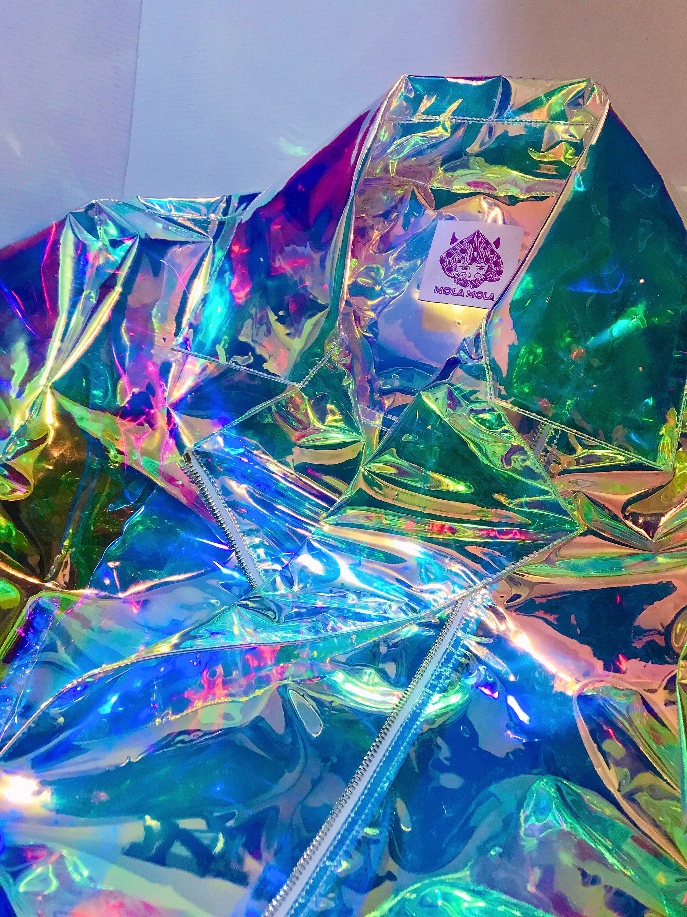 Holographic Metaverse Iridescent PVC Jacket Biker Futuristic Party ...