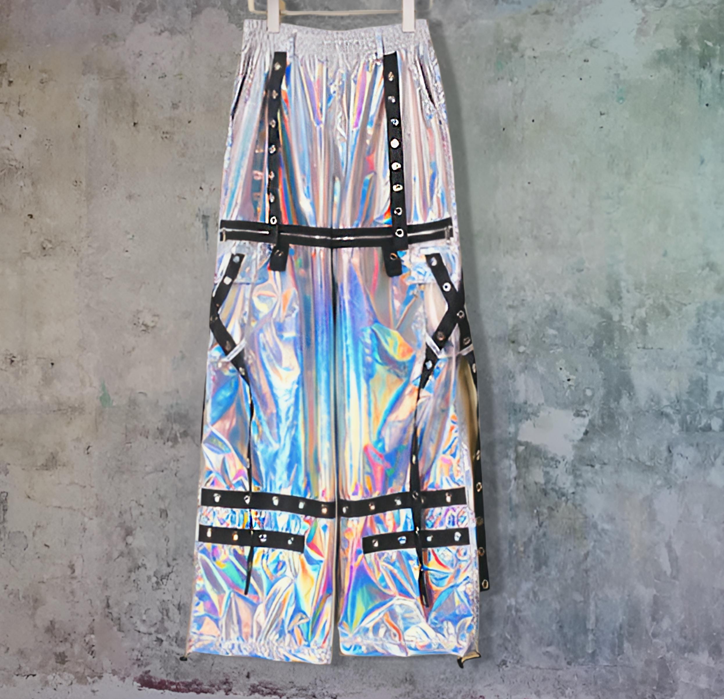 Holographic Iridescent Pants Cyber Rave Festival Outfit , Hiphop Dance ...