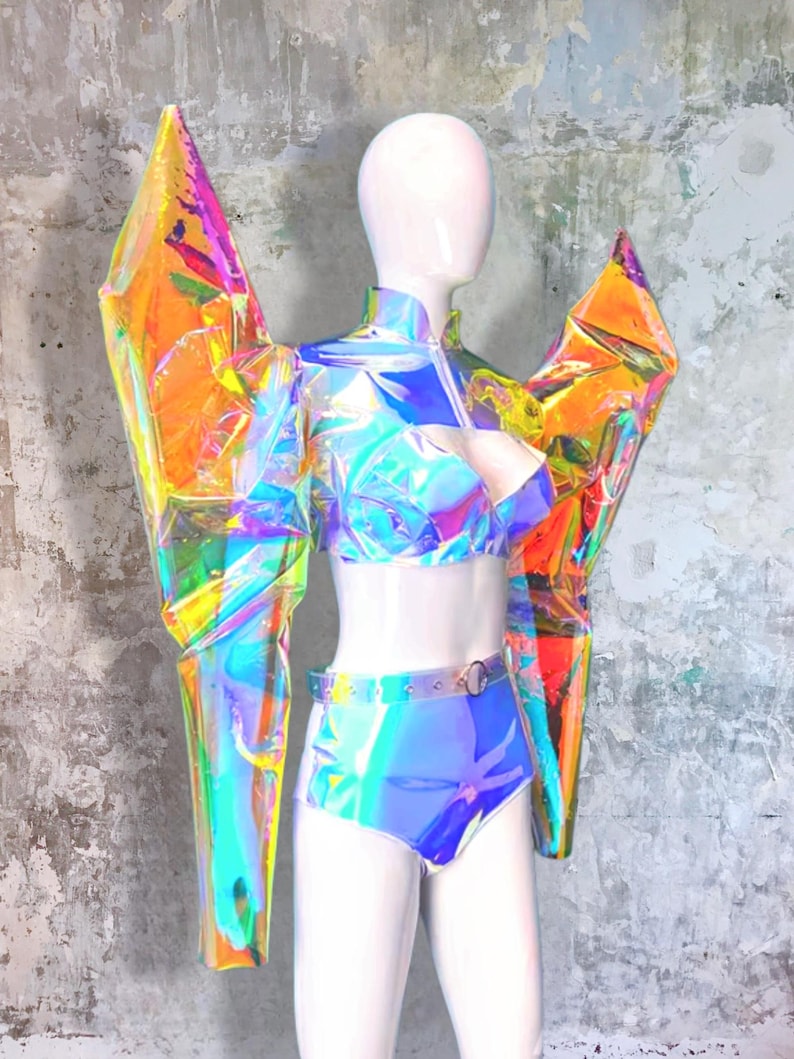 Metaverse Holographic Cyberpunk Jacket Set Iridescent Rave Party ...