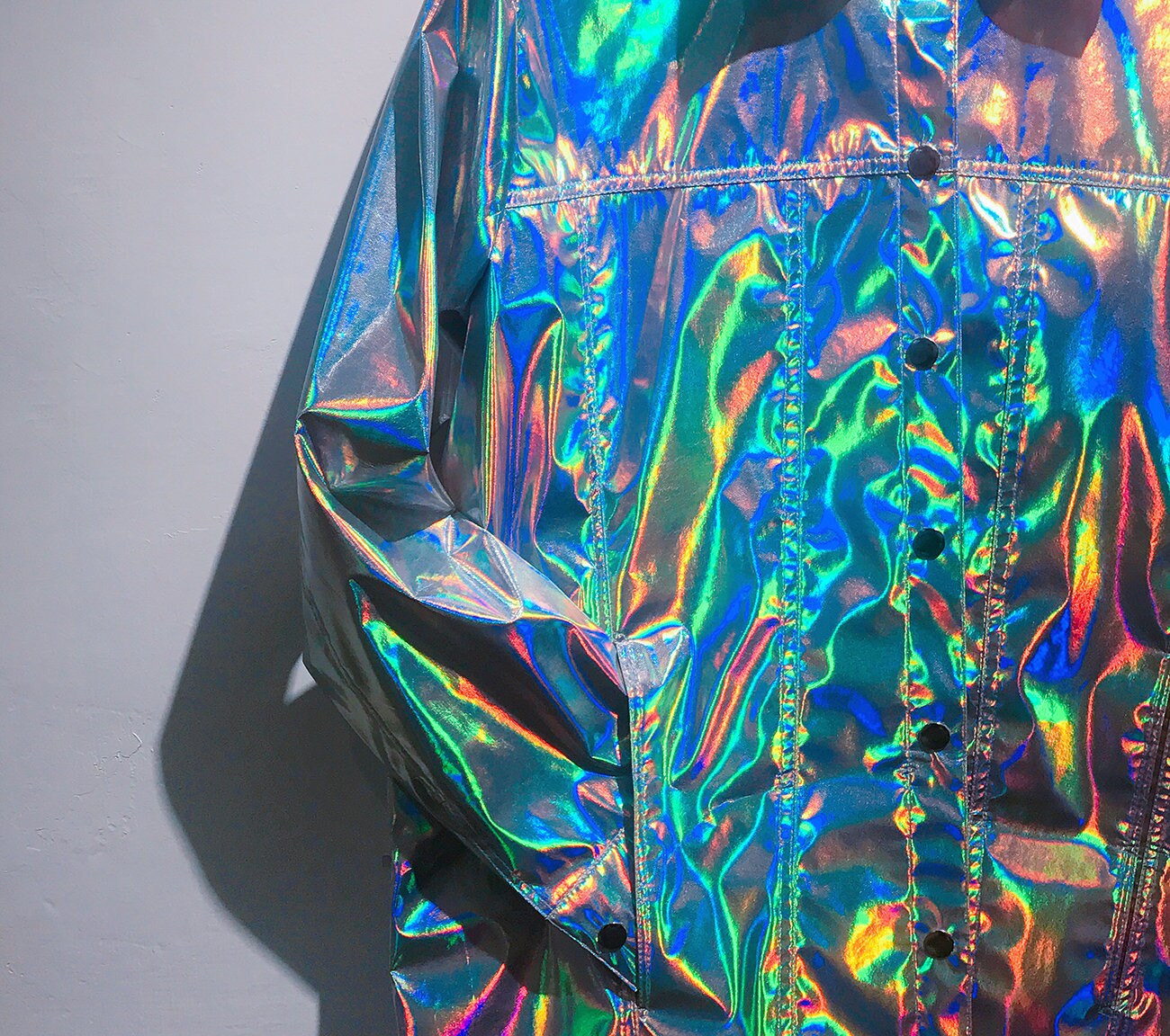 White Holographic Oversize Long Jacket Windbreaker Blazer Raincoat ...