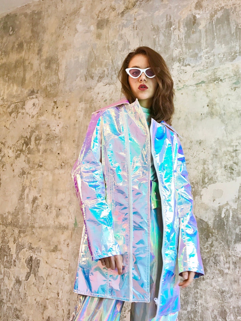Holographic Unicorn Oversize Long Jacket Cyber Galaxy Party Festival ...