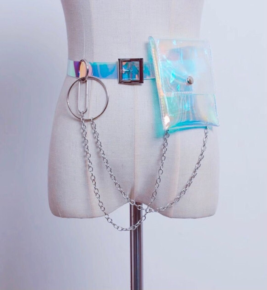 Holographic O Chain Belt See Through , Iridescent Vinyl , PVC, Festival ...