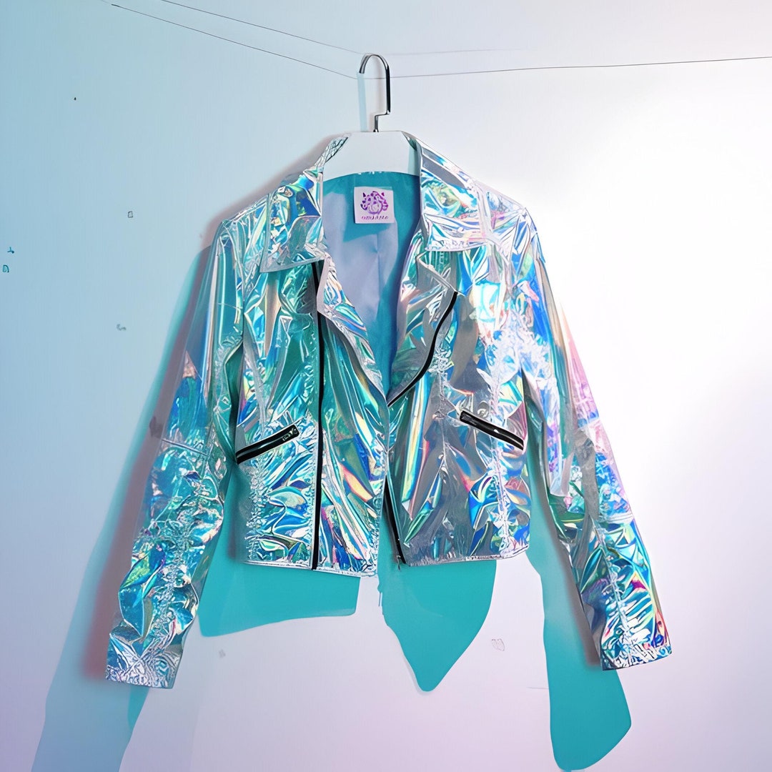 Holograph Jacket Sliver Bomber Jacket Reflective Galaxy Rainbow Cyber ...