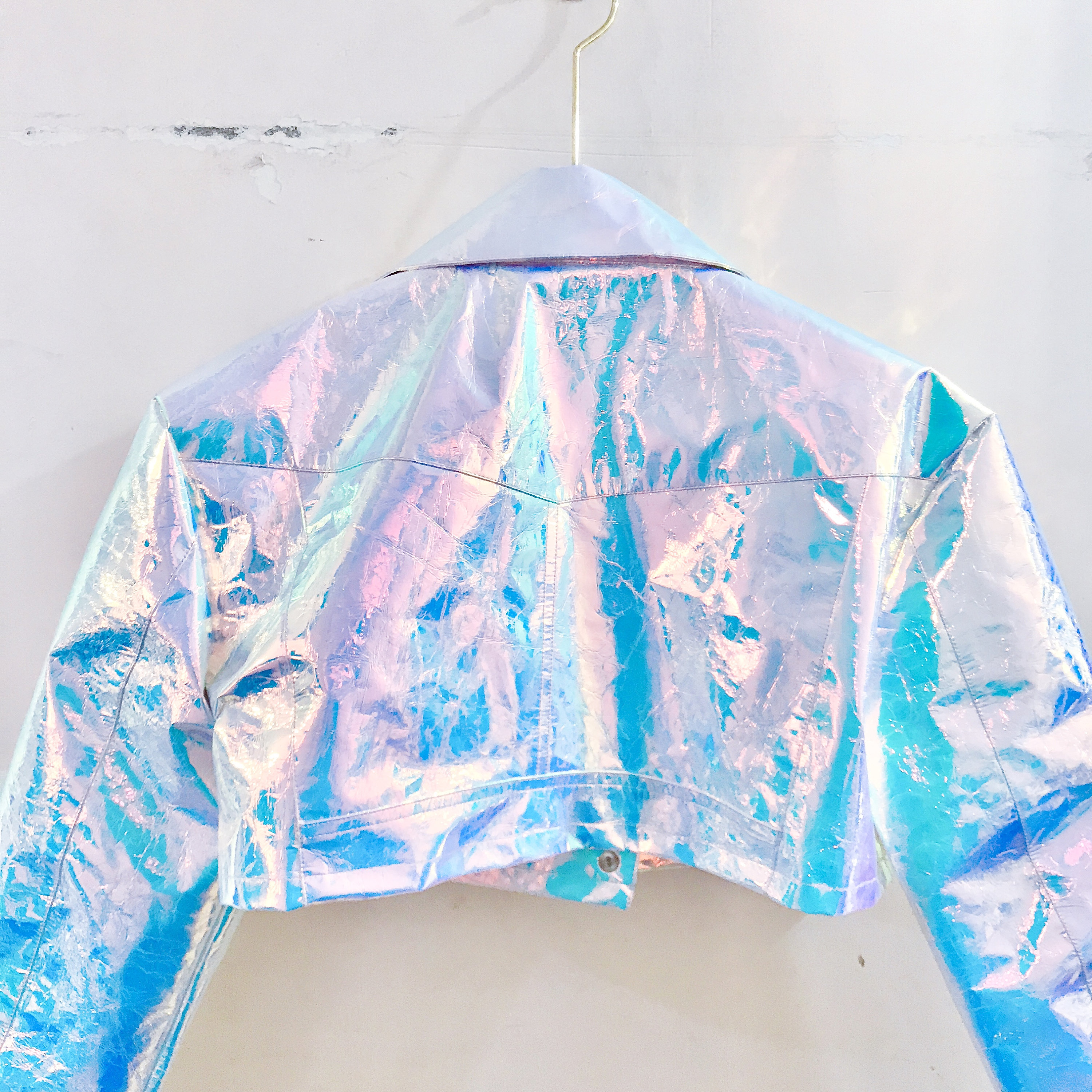Unisex Iridescent Holographic Crop Jacket Cyber Y2K Moto Coat Pastel ...