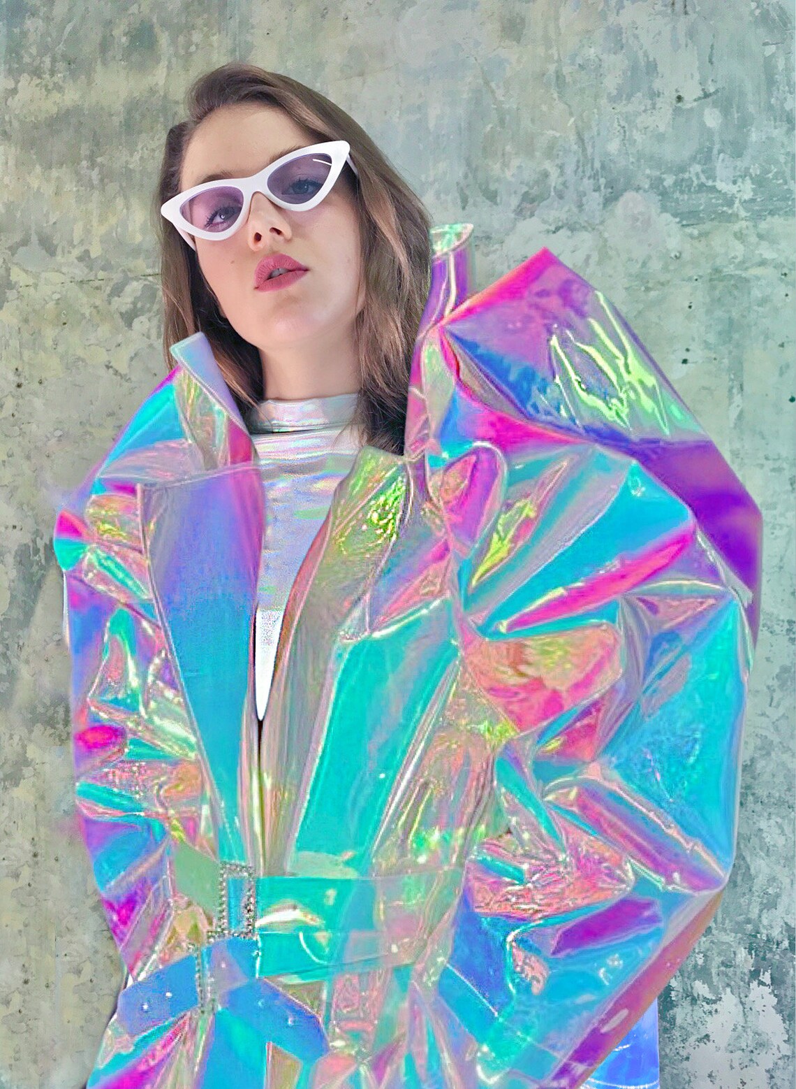 Holographic Outfit Metaverse Jacket: Futuristic Iridescent Stage Rave ...