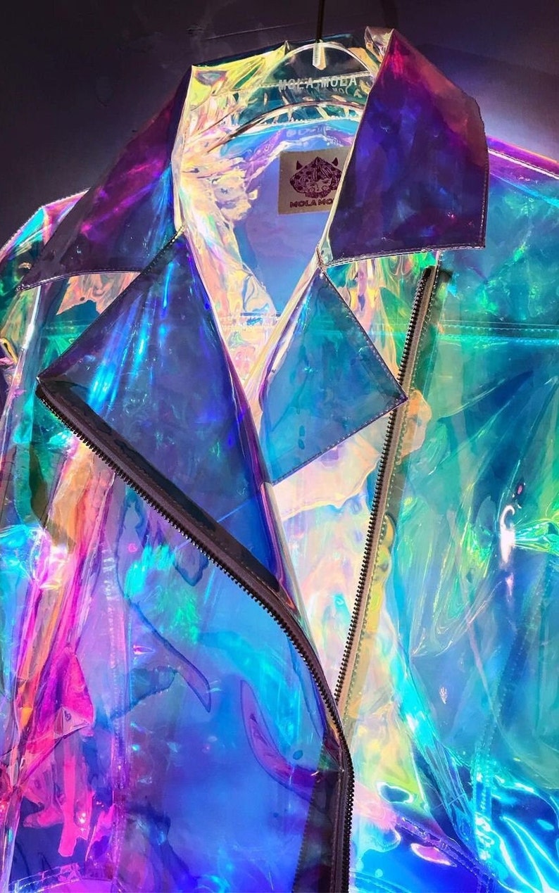 Custom Rainbow Holographic PVC Vest, Iridescent Cyberpunk Jacket, Rave ...