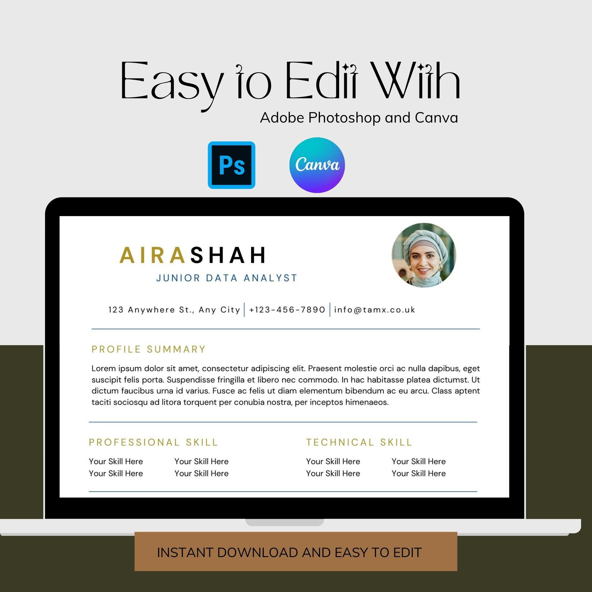 Resume Template With Photo Professional Resume Template for - Etsy