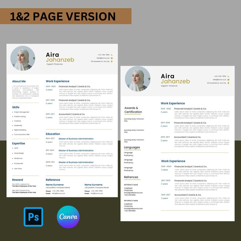 CV TEMPLATE Resume Canva. Professional Resume Template. Minimalist ...