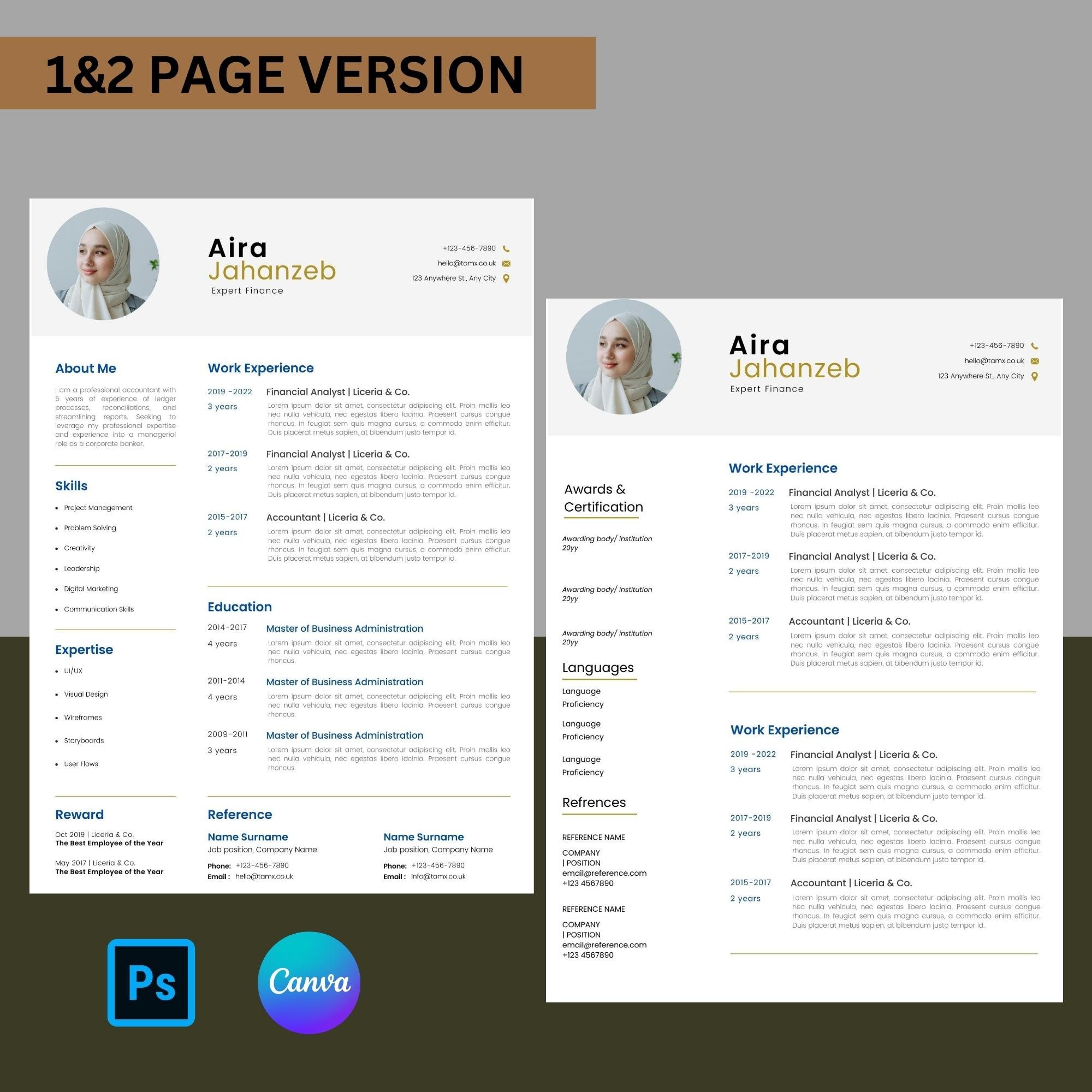 MODÈLE DE CV CV canva. Modèle de CV professionnel. Exécutif minimaliste ...