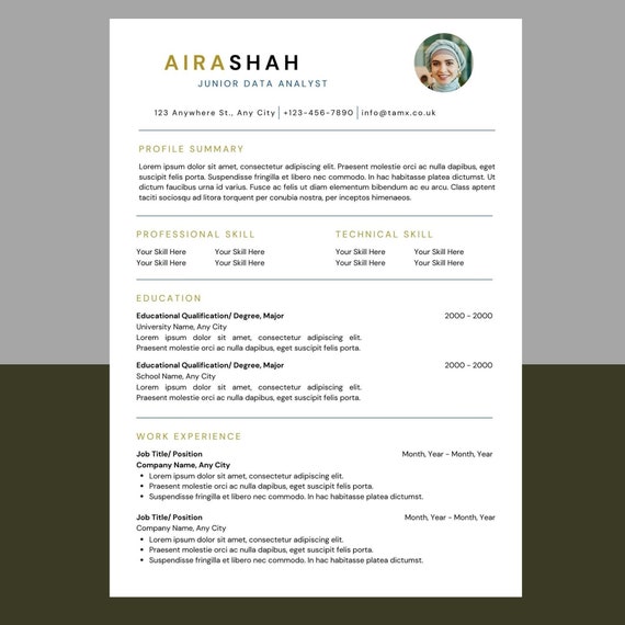 Resume Template With Photo Professional Resume Template for - Etsy