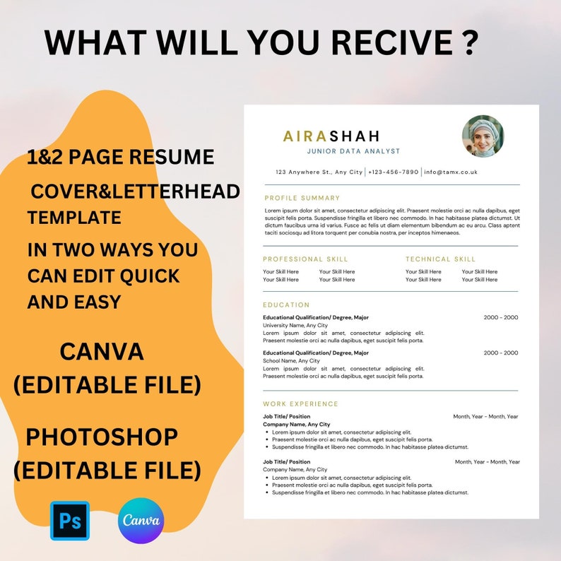 Resume Template With Photo Professional Resume Template for - Etsy