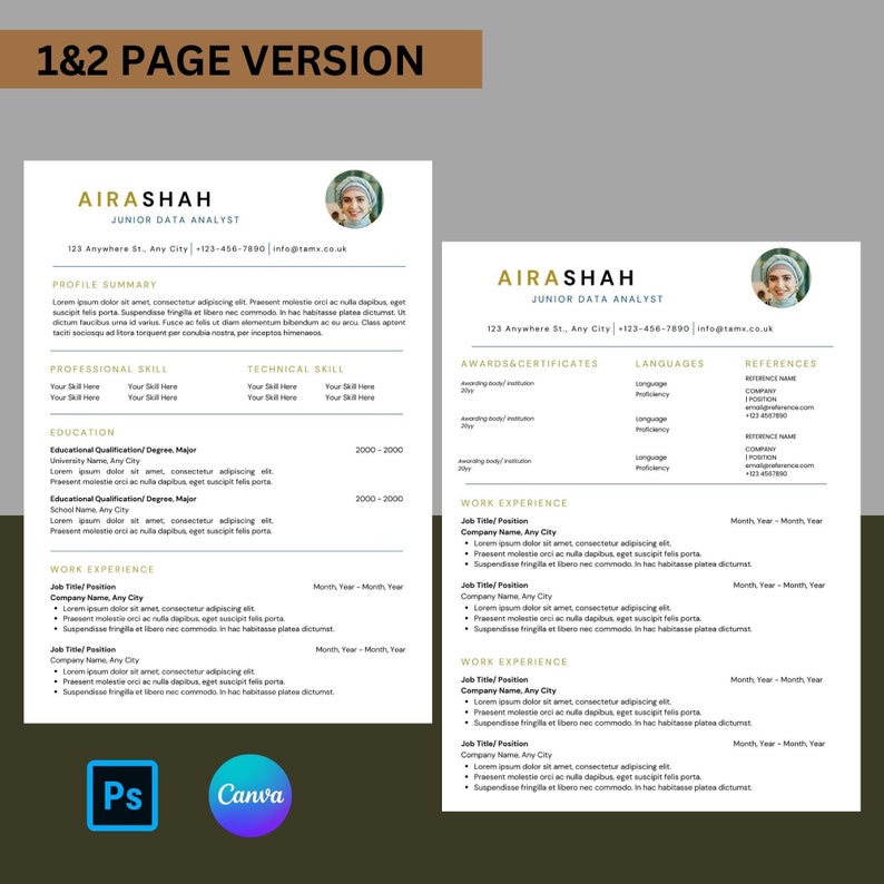 Resume Template With Photo Professional Resume Template for - Etsy