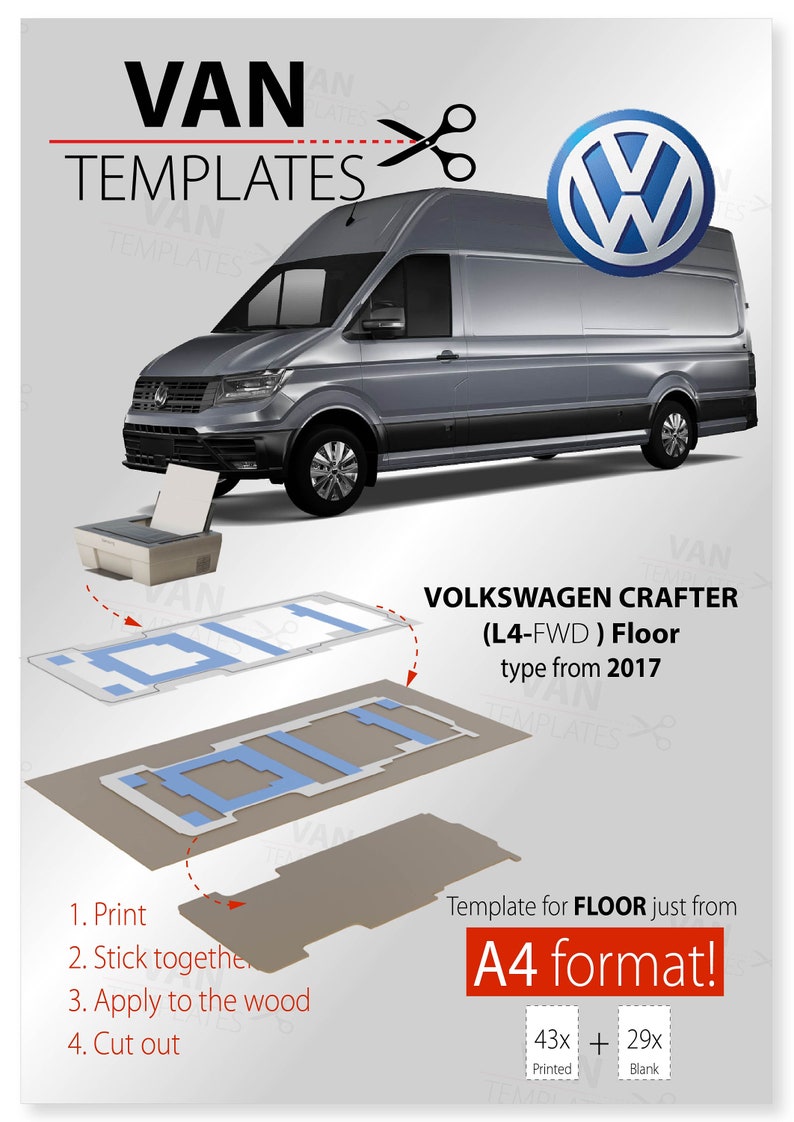 VW CRAFTER Paper Floor Template-l4-4wd-type From 2017 Ply Lininig Floor ...