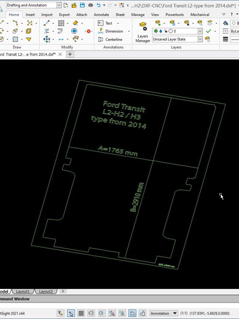 Transit DXF FLOOR Template-l2 /mwb Year of Manufacture 2014- Ply Lining ...
