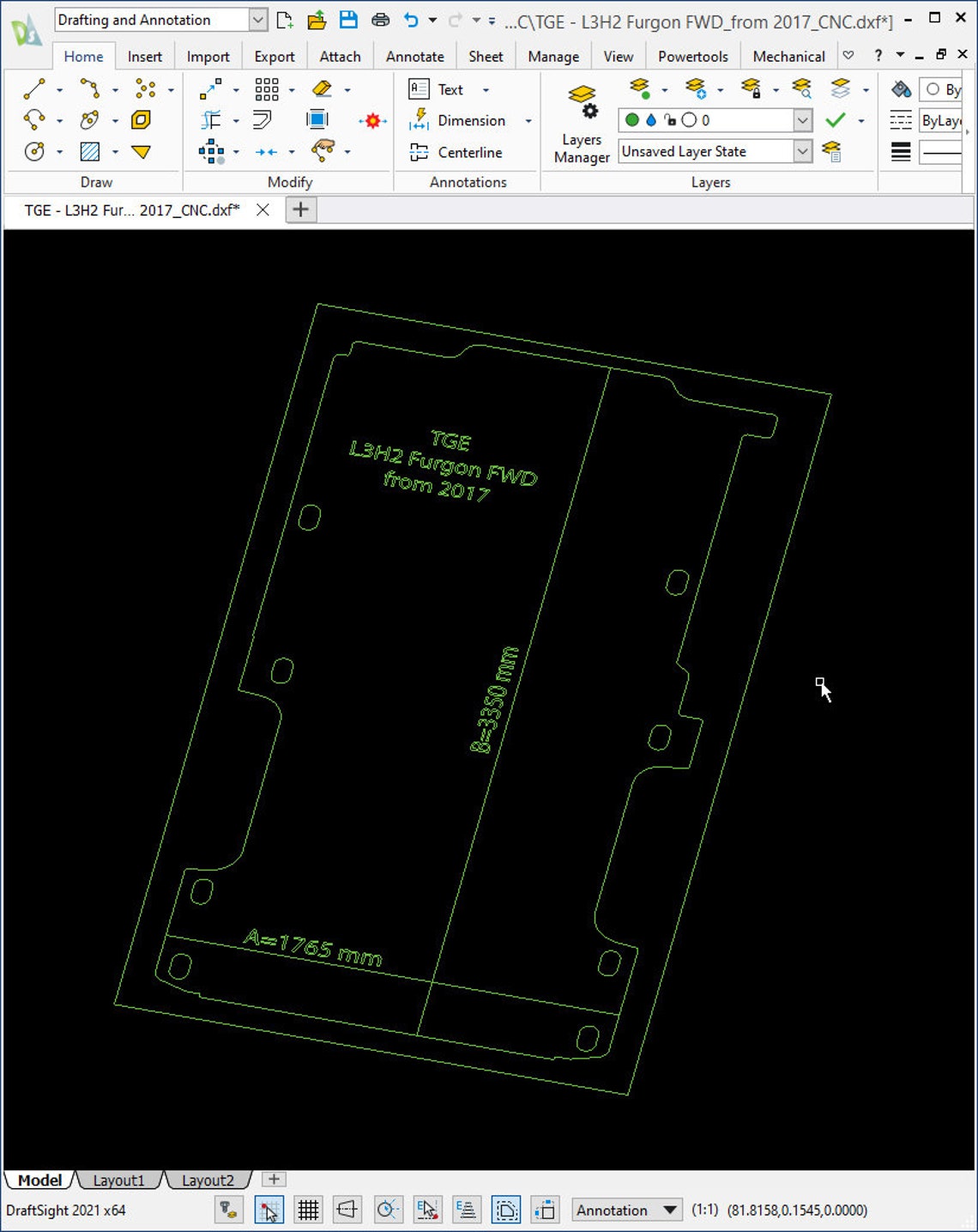 TGE DXF Floor Template-l3 FWD Year of Manufacture 2017 Ply Lininig ...