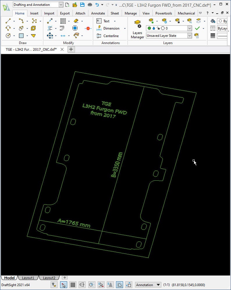 TGE DXF Floor Template-l3 / Lwb - FWD - Year of Manufacture 2017- Ply ...