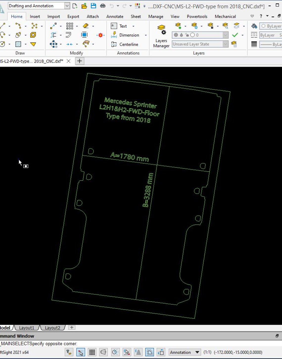 SPRINTER Dxf Floor Template-l2 /MWB/ 144" Fwd-type From 2018- Ply ...