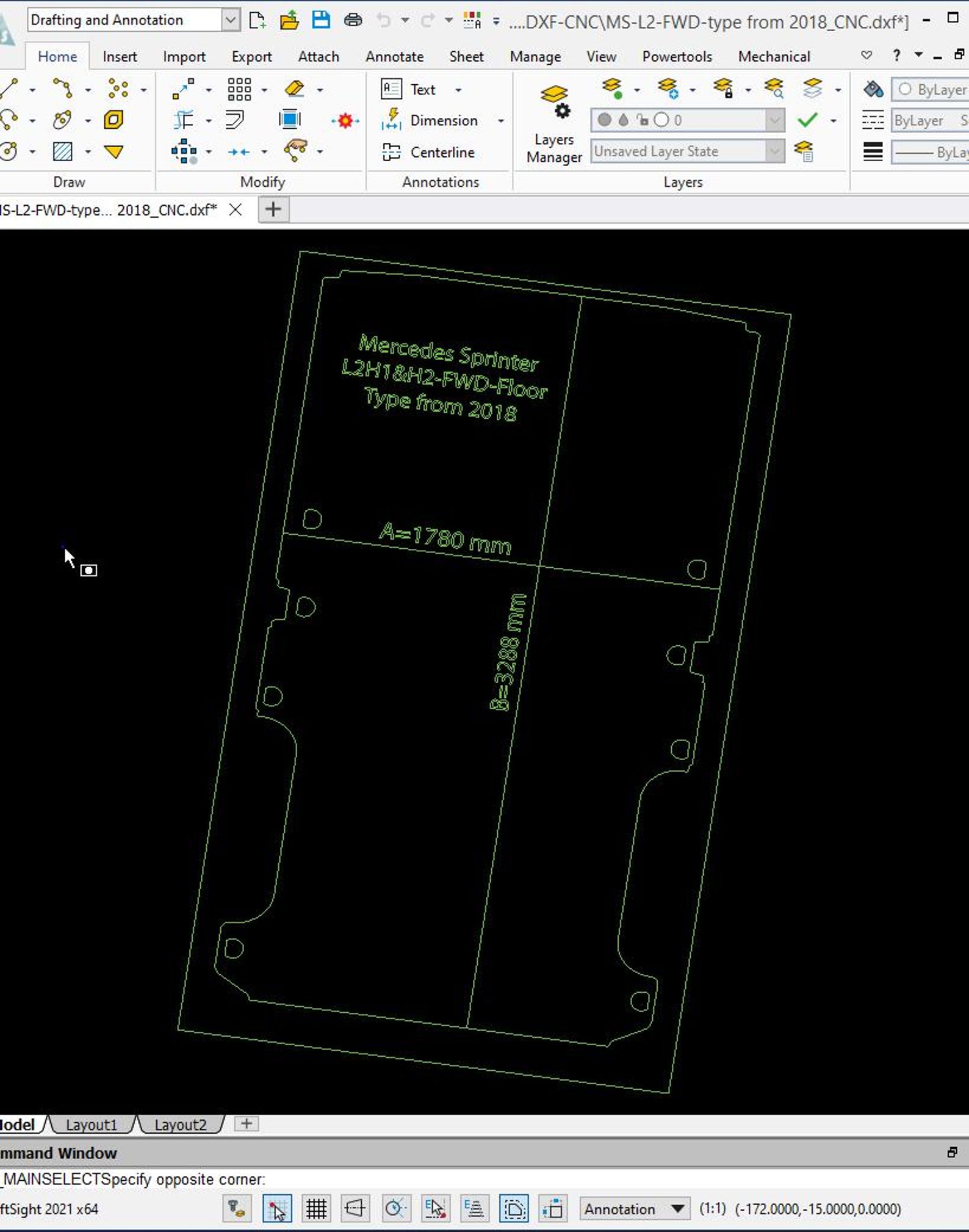 SPRINTER Dxf Floor Template-l2 /MWB/ 144" Fwd-type From 2018- Ply ...