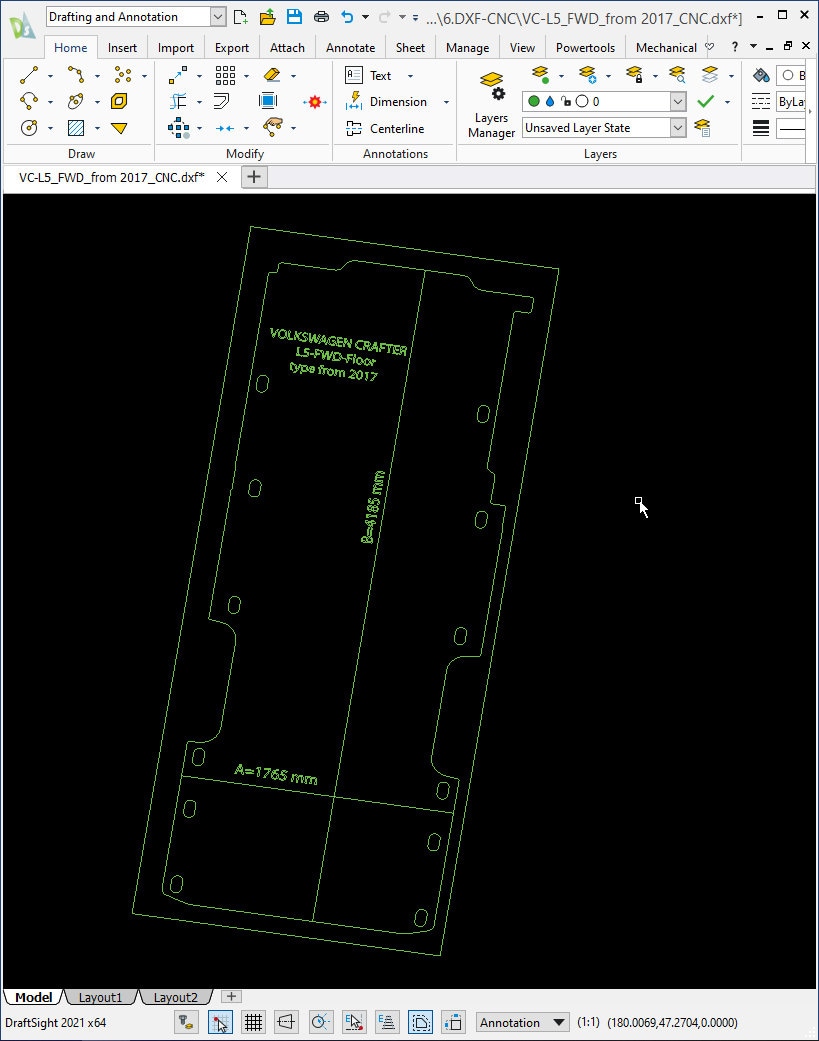 VW CRAFTER Dxf Floor Template-l5-fwd-type From 2017- Ply Lining Floor ...