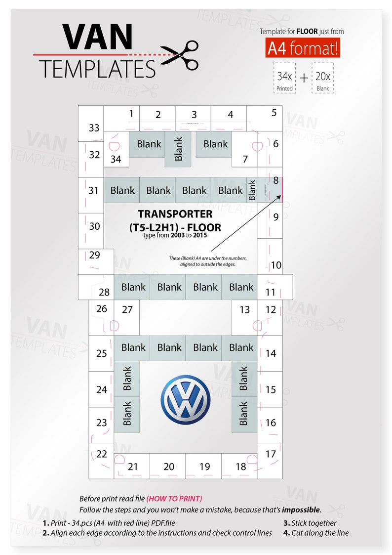 VW TRANSPORTER Paper Floor-t5-t6-l2 / Mwb -type From 2003 to 2015- Ply ...
