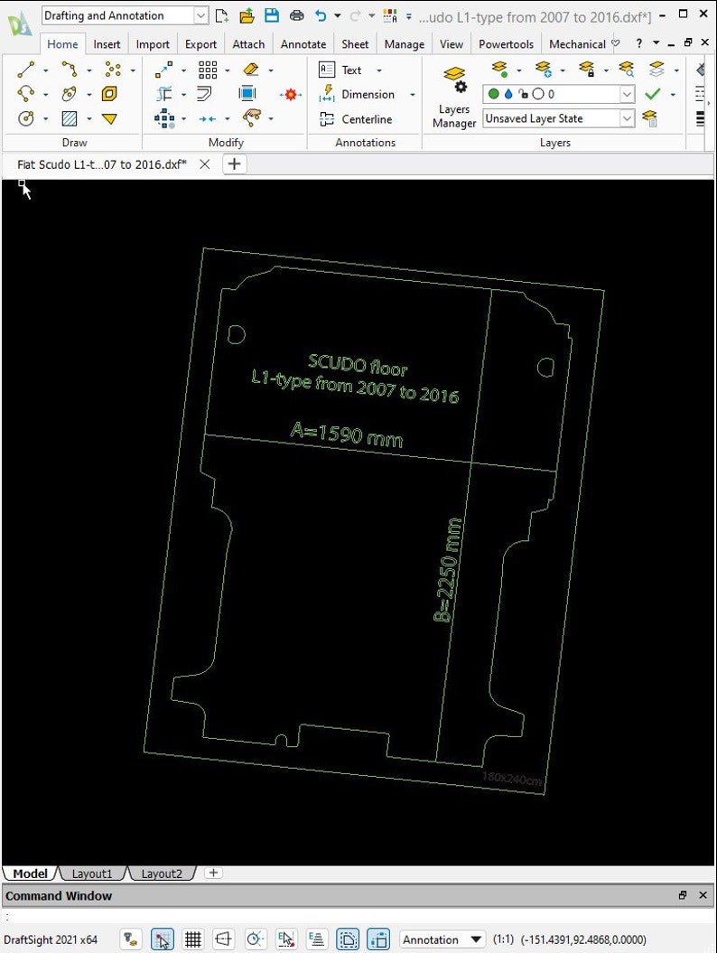 Fiat Scudo L1 / Swb - DXF FLOOR Type From 2007 to 2016- Ply Lining CNC ...