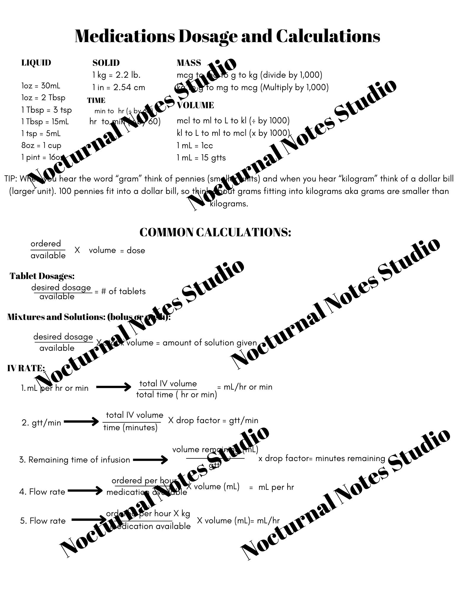 Dose Calculations & Practice Questions, Nursing Student, Nursing Notes ...