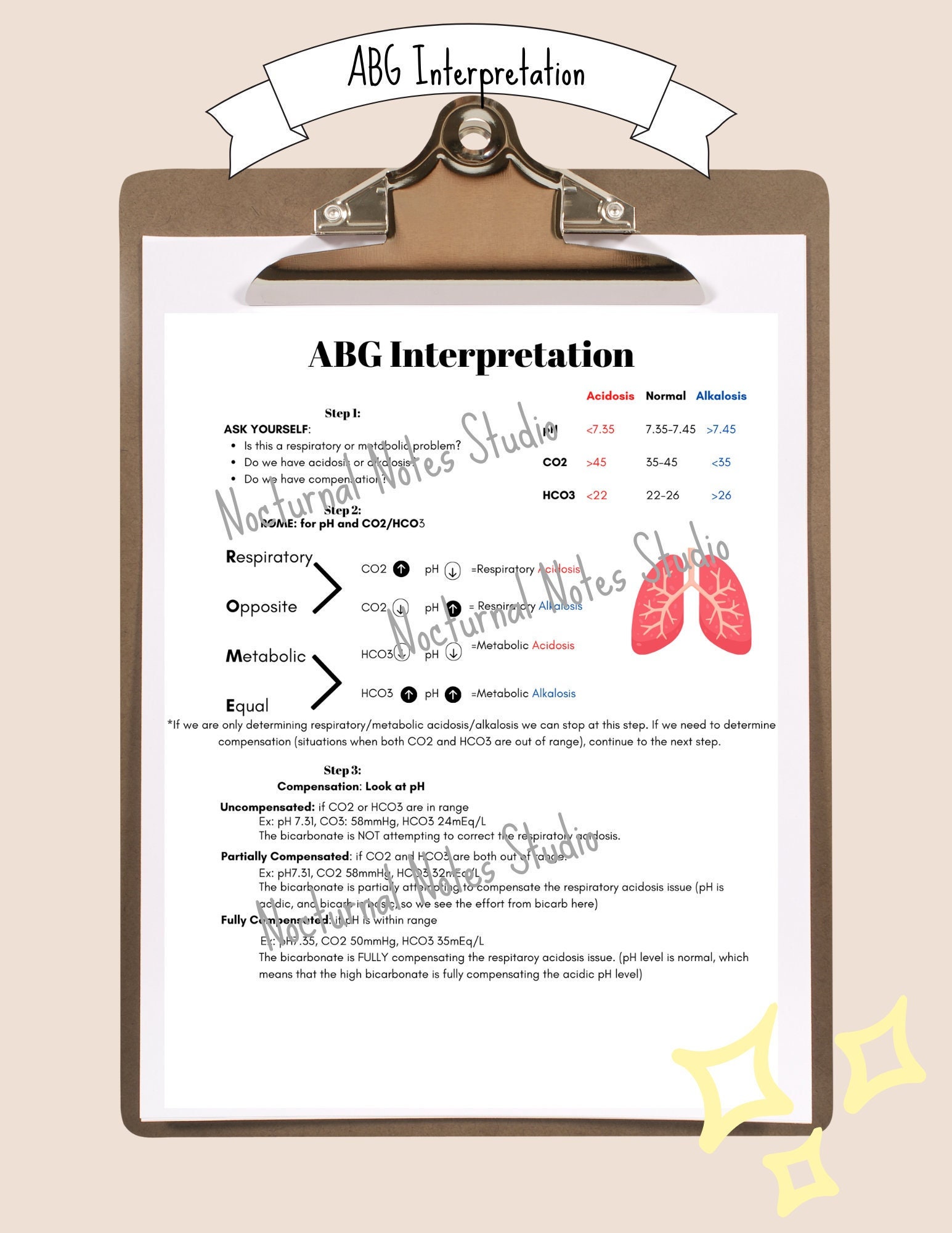 ABG Interpretation, Nursing Student, Nursing Notes, Gift for Nurse ...