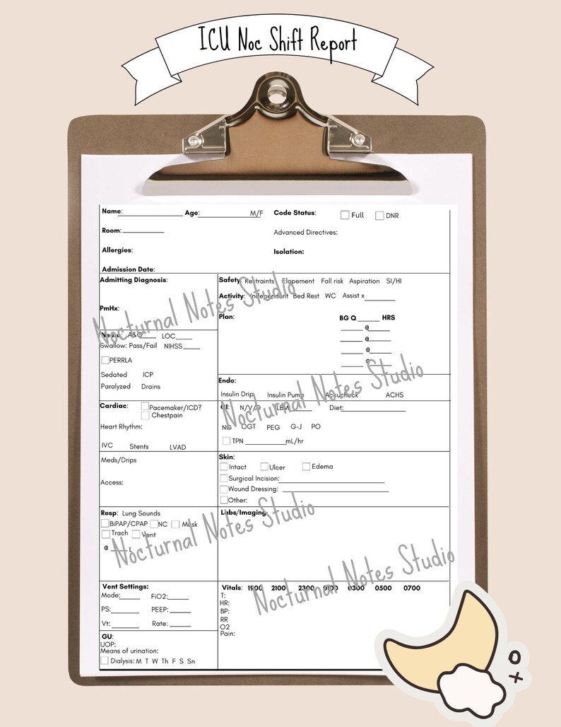 ICU Day/noc Shift Report Template, Nursing Report, Gift for Nurse ...